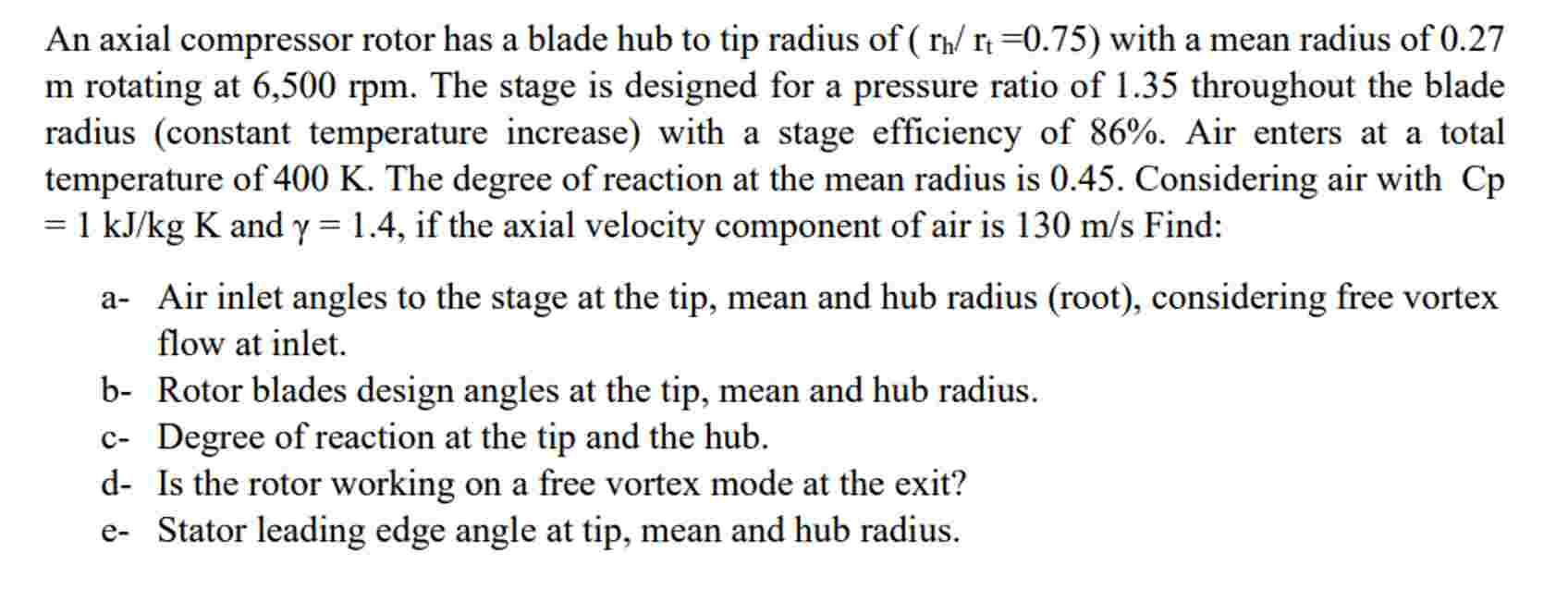 Solved An axial compressor rotor has a blade hub to tip | Chegg.com