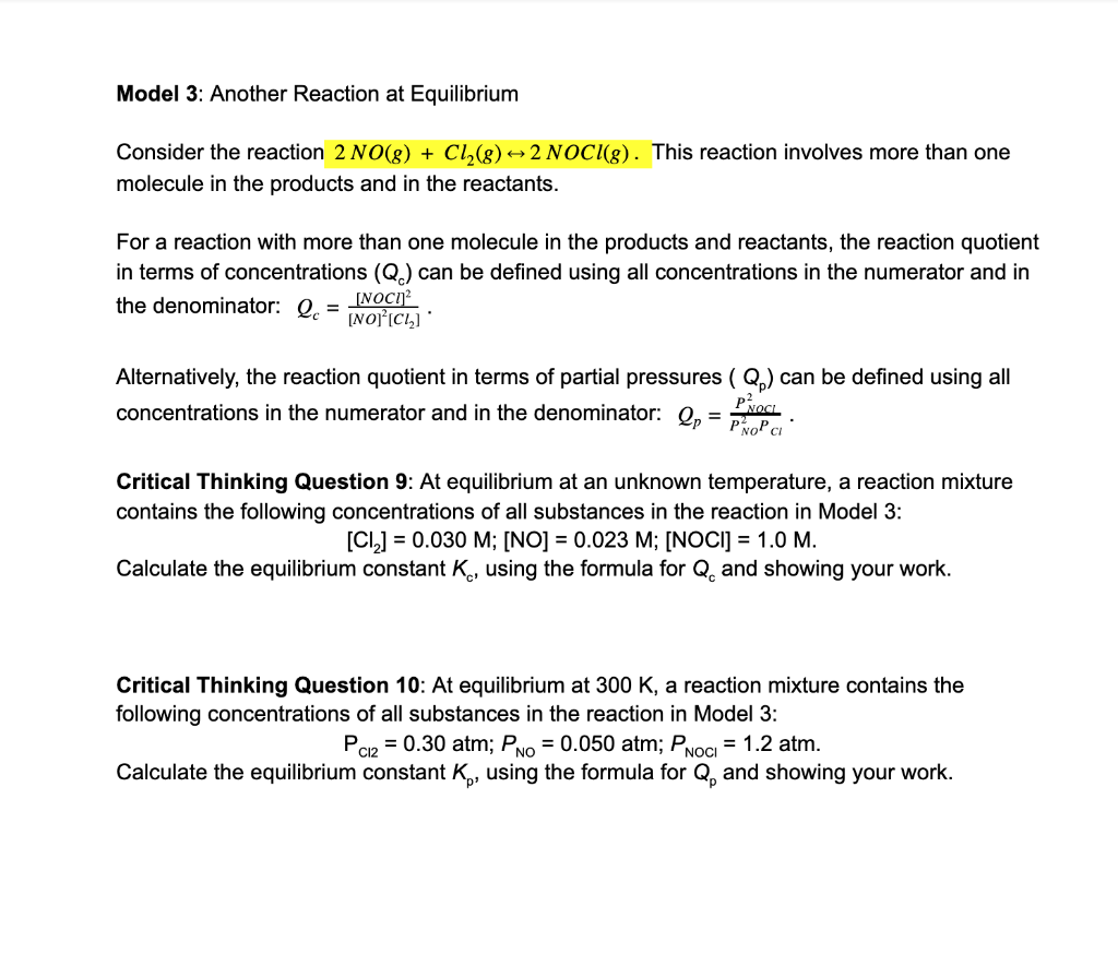 Solved Model 3: Another Reaction at Equilibrium Consider the | Chegg.com
