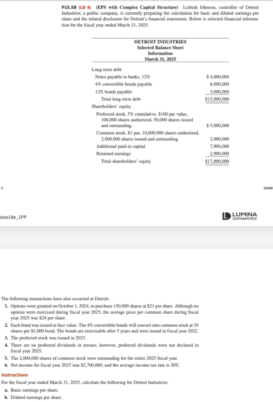 Solved P15.5B (LO 5) (EPS with Complex Capital Structure) | Chegg.com