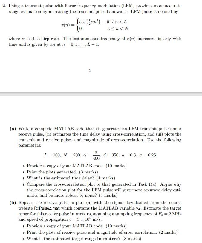 Solved 2 Using A Transmit Pulse With Linear Frequency