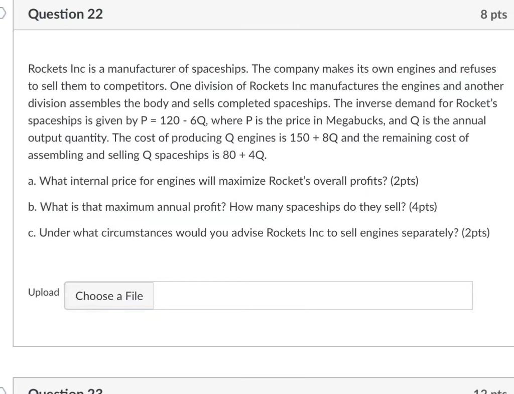 Rockets Inc is a manufacturer of spaceships. The | Chegg.com
