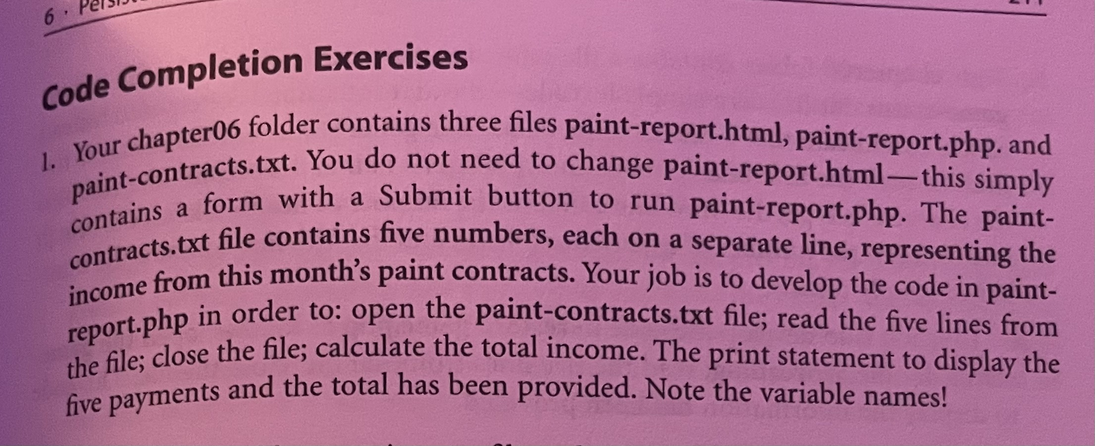 Solved code Completion Exercises 1. Your chapter06 folder | Chegg.com