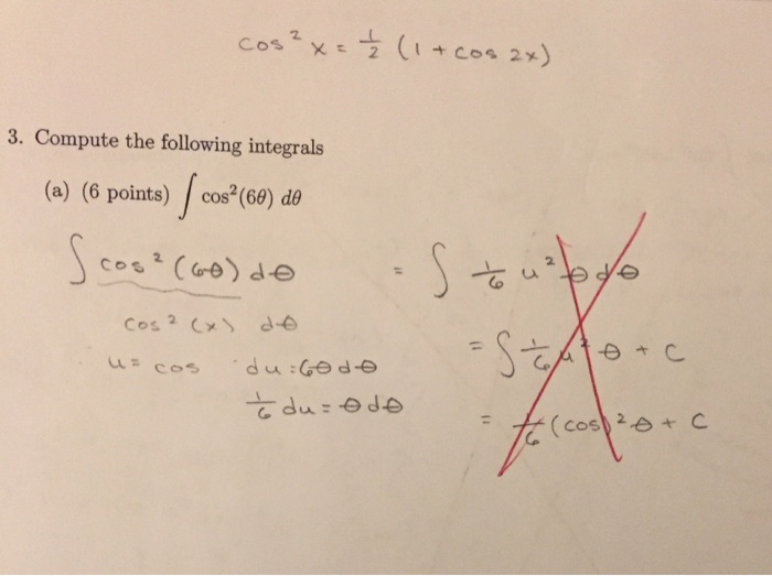 Solved Compute the following integrals (a) integral cos^2 | Chegg.com