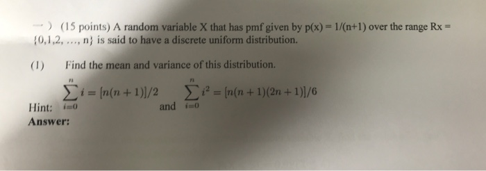 Solved 15 Points A Random Variable X That Has Pmf Given By