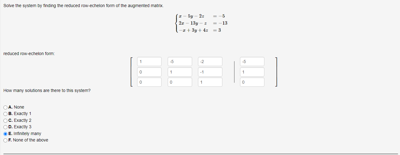 Solved Solve the system by finding the reduced row-echelon | Chegg.com