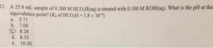 Solved A 25.0 mL sample of 0.200 M HCO_2H(aq) is titrated | Chegg.com