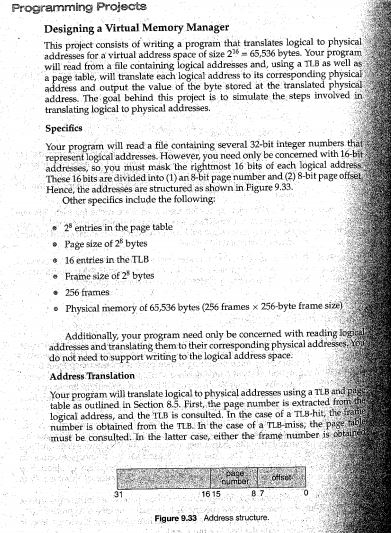 Solved Programming Projects Designing a Virtual Memory | Chegg.com