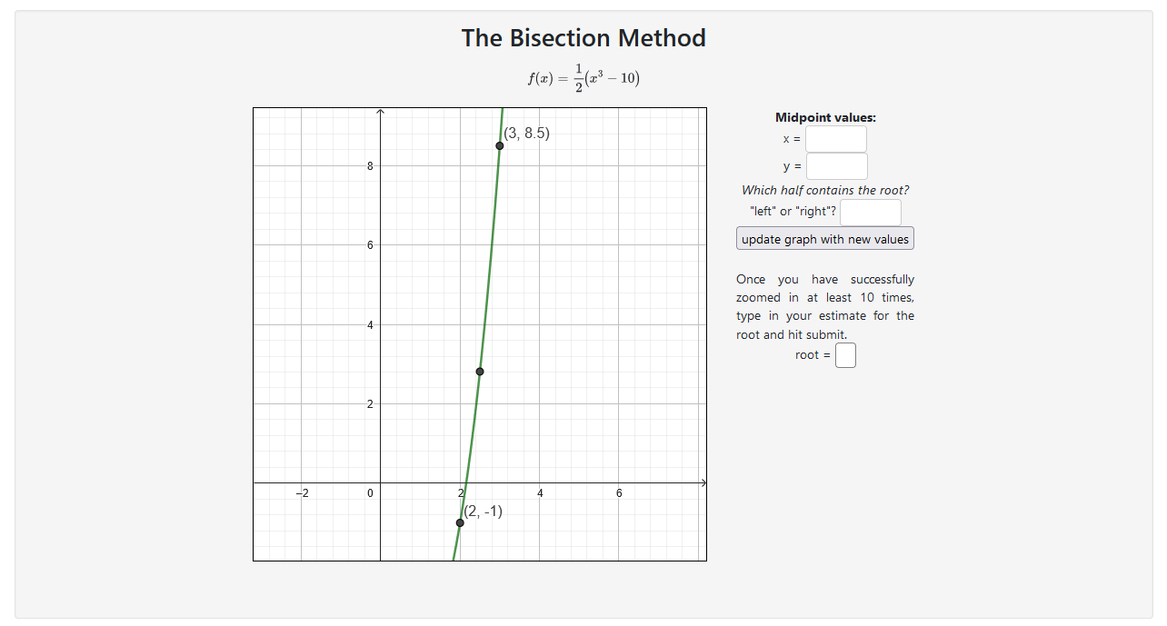 Solved The Bisection Method f(x)=21(x3−10) Midpoint values: | Chegg.com