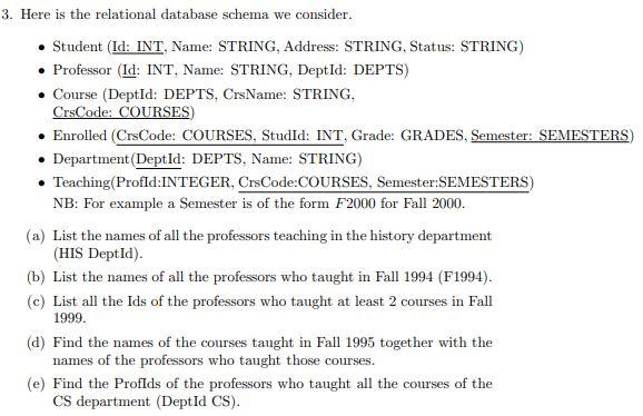 Solved 3. Here is the relational database schema we | Chegg.com