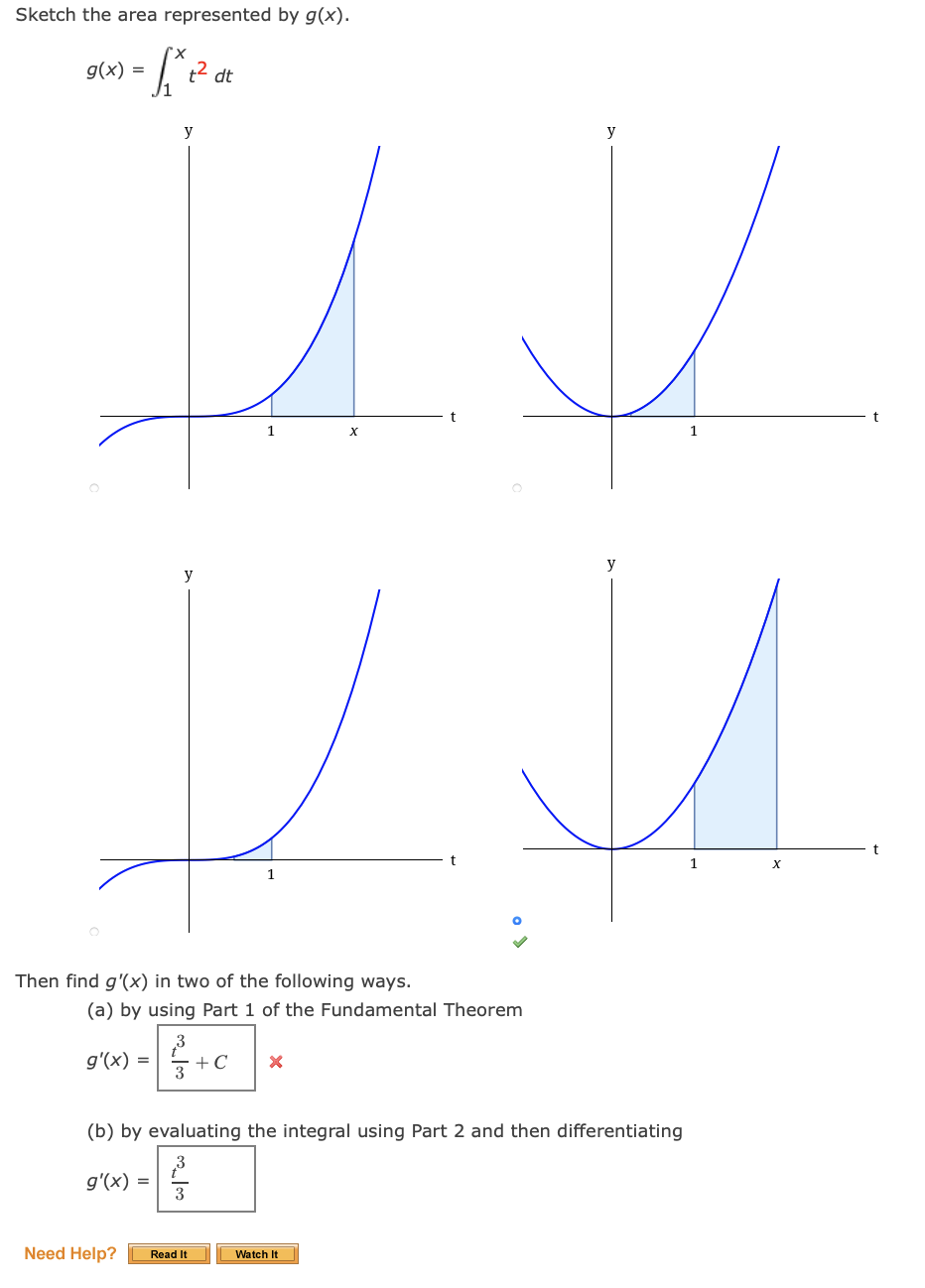 Solved Sketch the area represented by g(x). g(x) = "t² at y | Chegg.com