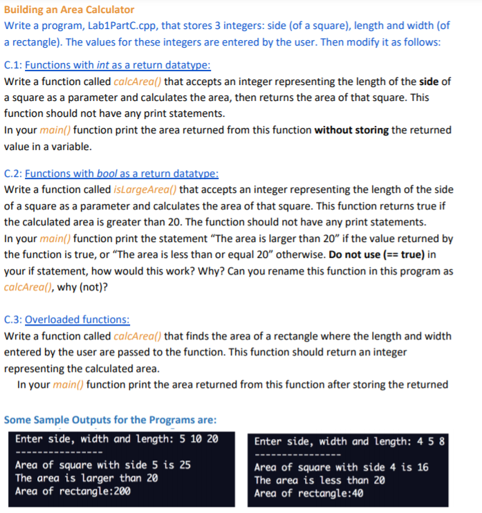 Solved Building an Area Calculator Write a program, | Chegg.com