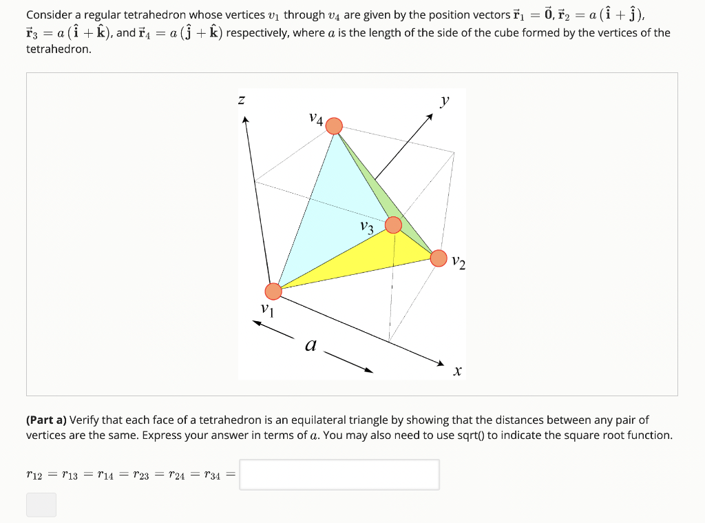 Solved Consider a regular tetrahedron whose vertices v1 | Chegg.com