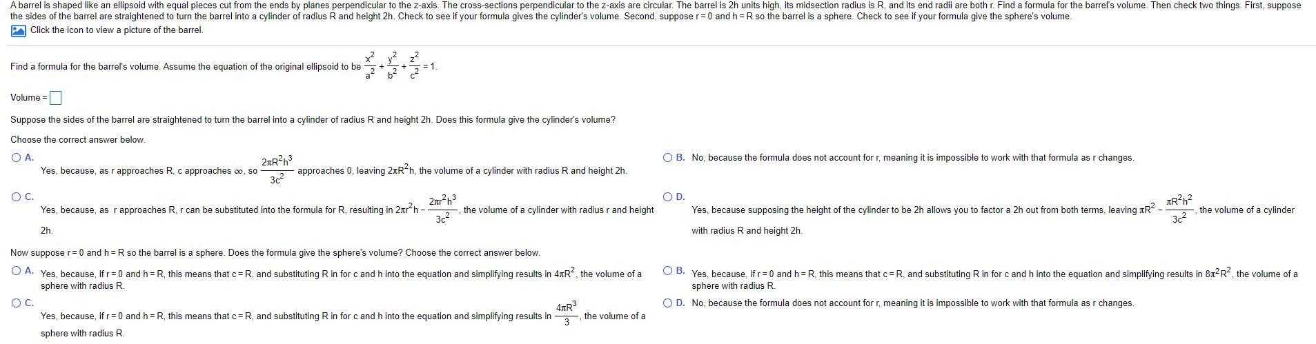 Solved A barrel is shaped like an ellipsoid with equal | Chegg.com