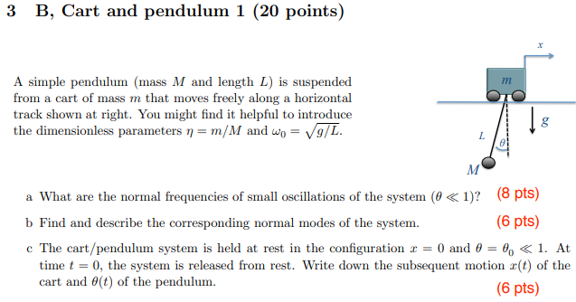 3 B, Cart and pendulum 1 (20 points) A simple | Chegg.com