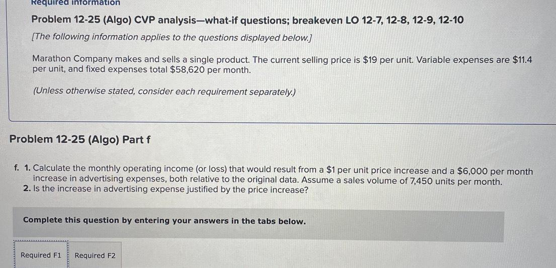 Solved Problem 12-25 (Algo) CVP analysis-what-if questions; | Chegg.com