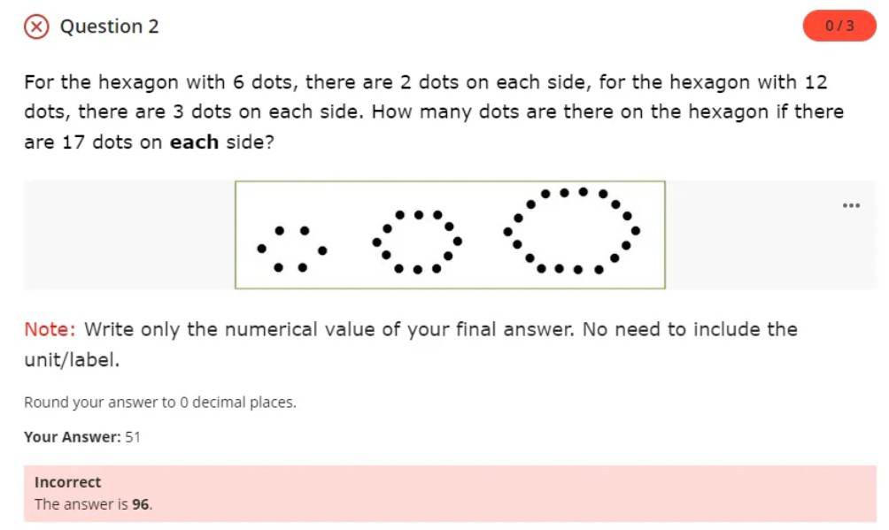 Solved For the hexagon with 6 dots, there are 2 dots on each | Chegg.com