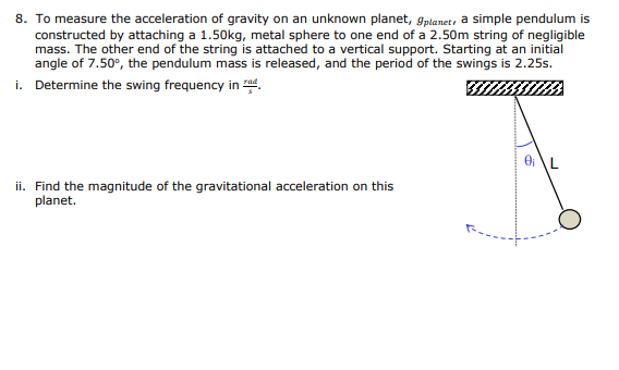 Solved To measure the acceleration of gravity on an unknown | Chegg.com