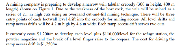Solved A mining company is preparing to develop a narrow | Chegg.com