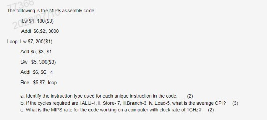 Solved 7368 The following is the MIPS assembly code Lw 2 CW | Chegg.com