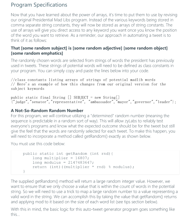 Solved Program Specifications Now that you have learned | Chegg.com