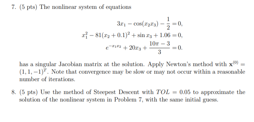 Solved 7. (5 pts) The nonlinear system of equations 3.12 – | Chegg.com