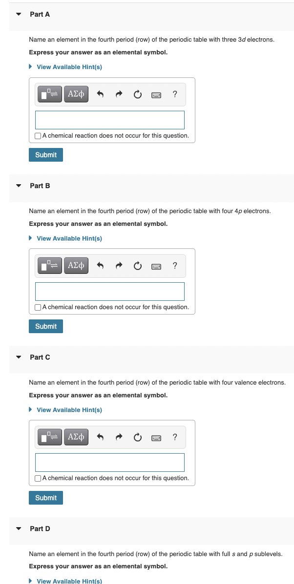 Solved Name an element in the fourth period (row) of the | Chegg.com