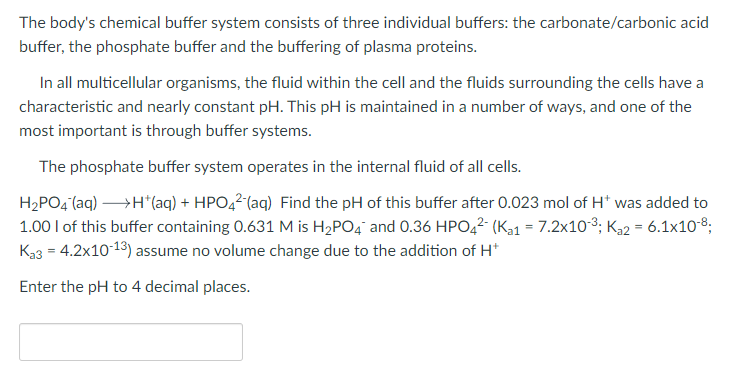 Solved The body's chemical buffer system consists of three | Chegg.com