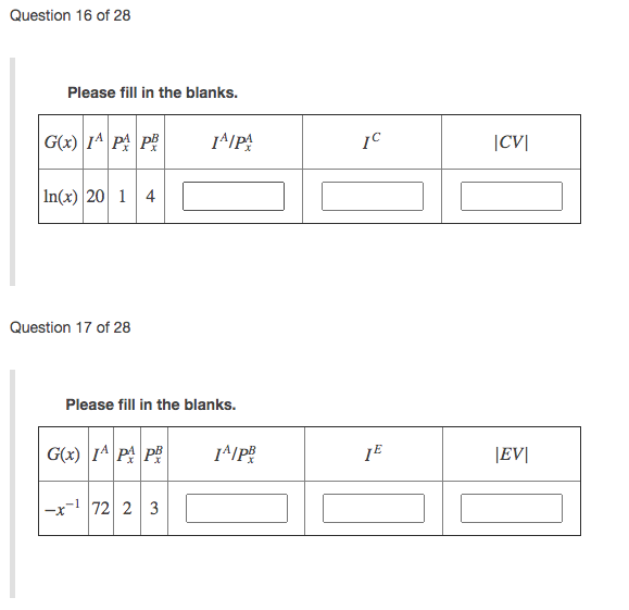 Question 16 of 28 Please fill in the blanks. G(x) 14 | Chegg.com