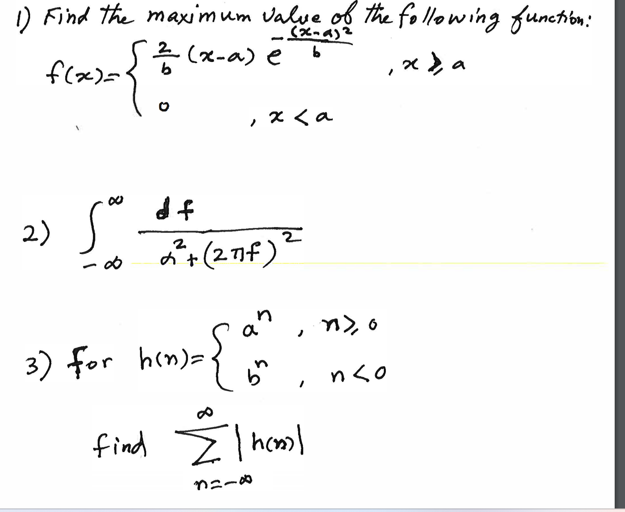 Solved 1) Find the maximum value of the following function: | Chegg.com