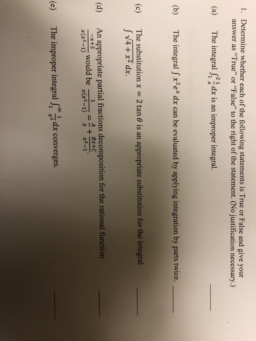 Solved 1. Determine whether each of the following statements | Chegg.com
