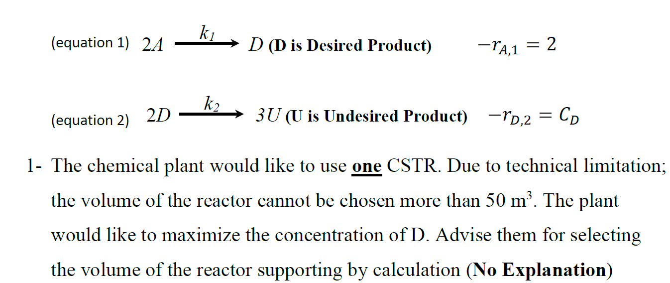Solved ki (equation 1) 2A D (D is Desired Product) = -TA,1 - | Chegg.com