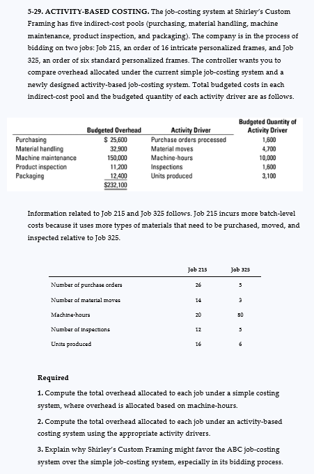Solved 5-29. ACTIVITY-BASED COSTING. The job-costing system | Chegg.com