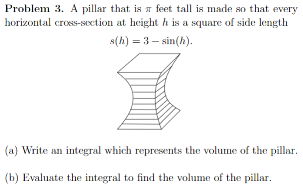 Solved Problem 3. A pillar that is π feet tall is made so | Chegg.com