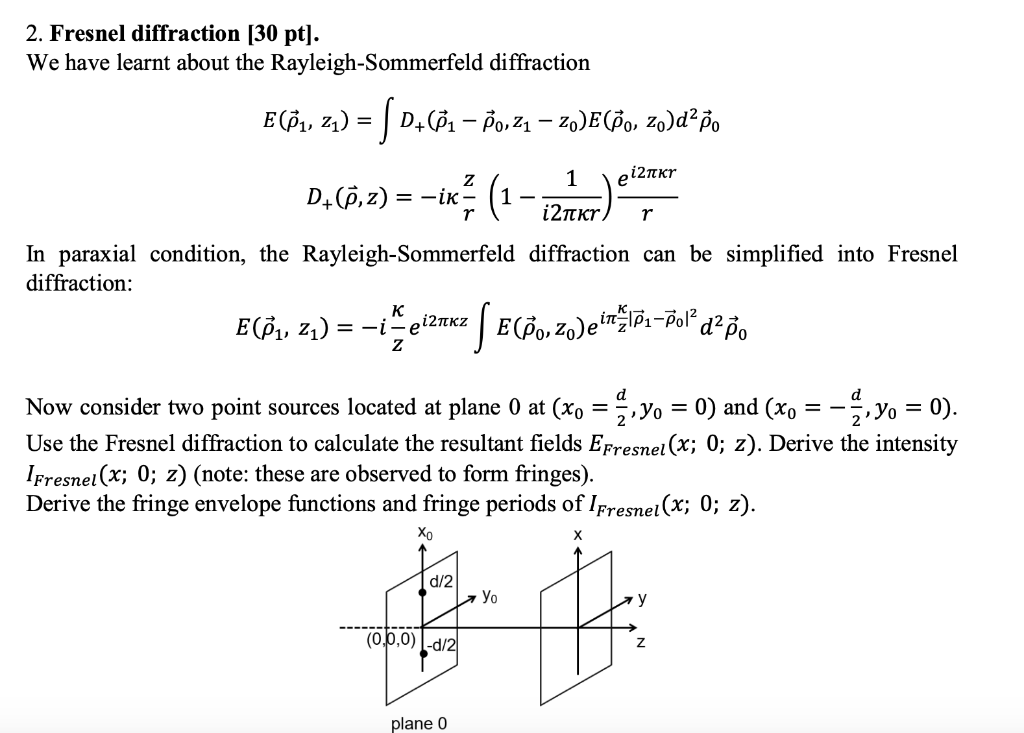 Solved 2. Fresnel diffraction [ 30pt]. We have learnt about | Chegg.com