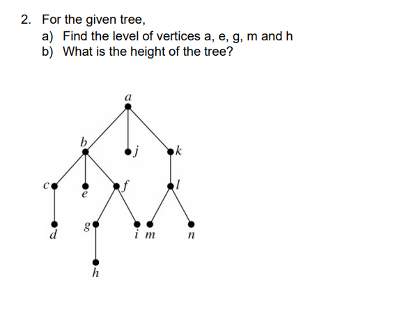 Solved 2. For the given tree, a) Find the level of vertices | Chegg.com