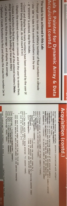 Solved Acquisition (contd.) Lab 4. Pointer for Dynamic Array | Chegg.com