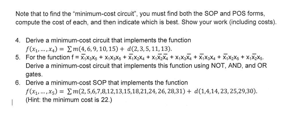 Solved Note that to find the “minimum-cost circuit”, you | Chegg.com