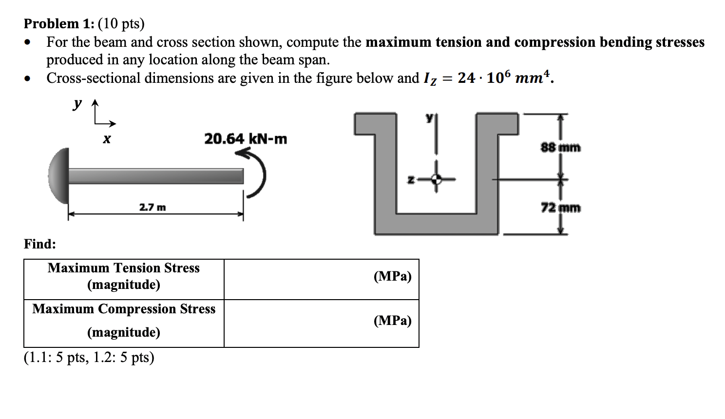 Solved Problem 1: (10 pts) - For the beam and cross section | Chegg.com