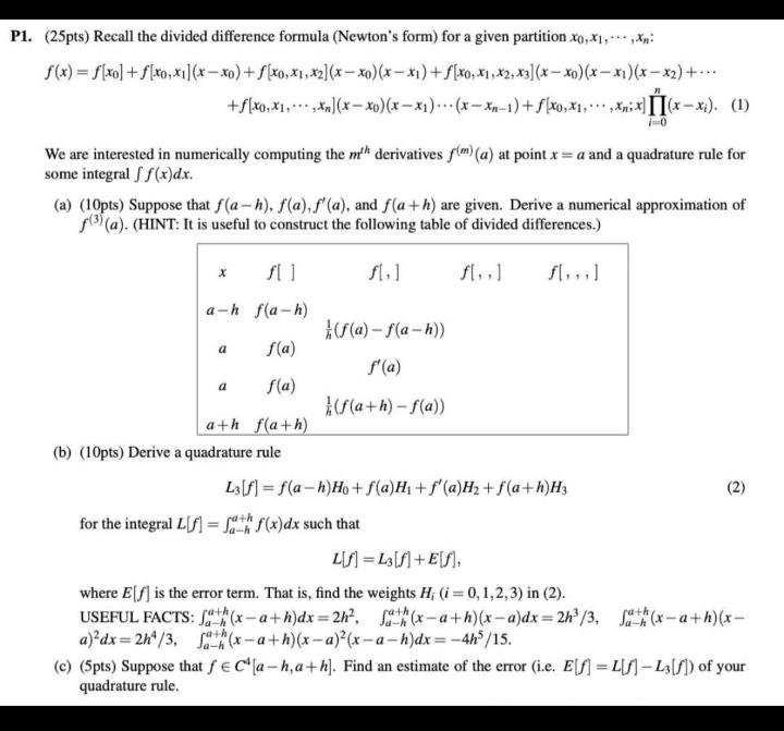 (25pts) Recall the divided difference formula | Chegg.com