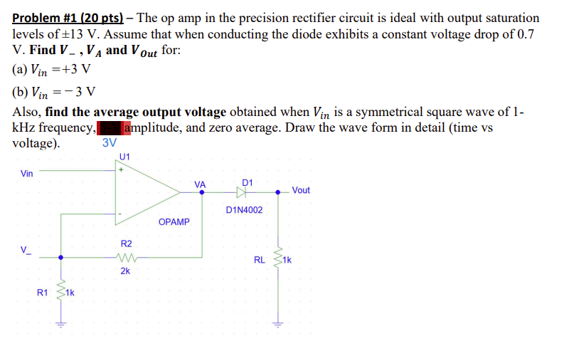 Solved Problem \#1 (20 pts ) - The op amp in the precision | Chegg.com
