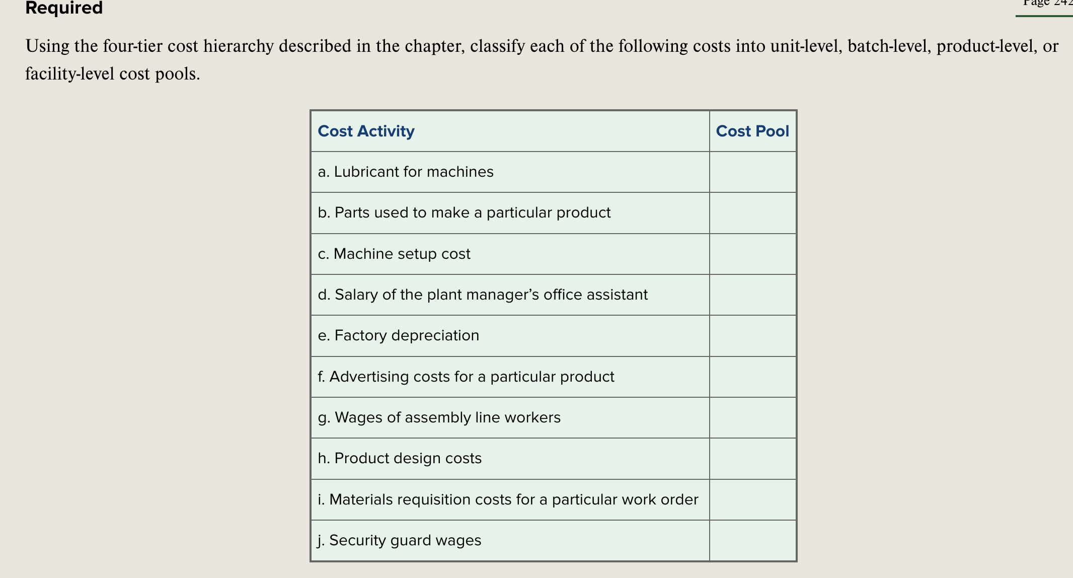 Solved Using The Four Tier Cost Hierarchy Described In The