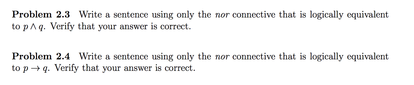 Solved Problem 2.3 Write a sentence using only the nor | Chegg.com