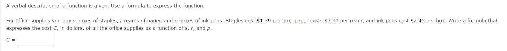 Solved A verbal description of a function is given. Use a | Chegg.com