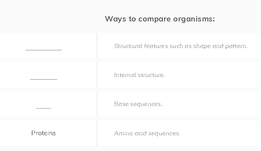 Solved Ways to compare organisms: Structural features such | Chegg.com
