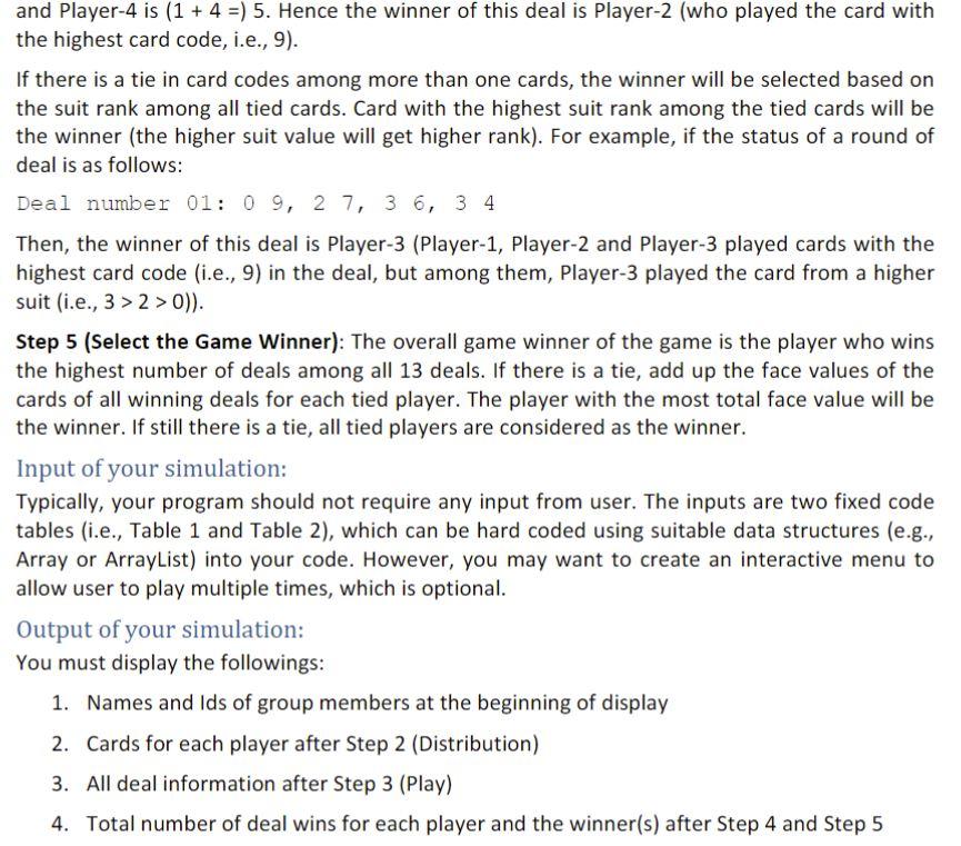Solved Create A Java Program To Simulate A Card Game In 9305