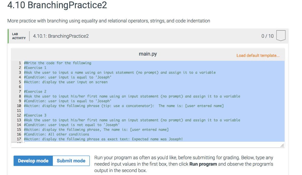 Solved 4.10 BranchingPractice2 More practice with branching | Chegg.com