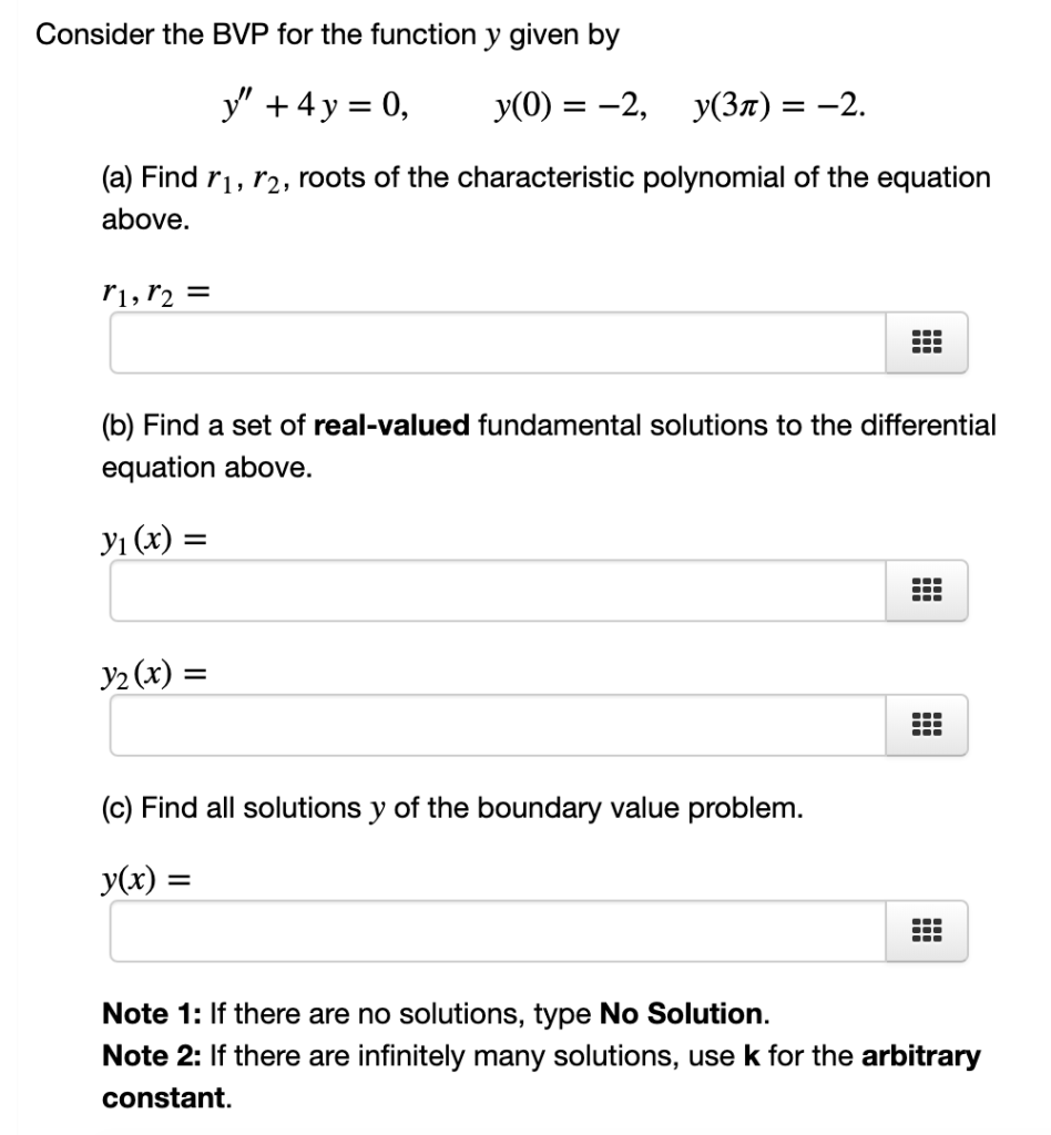 Solved Consider the BVP for the function y given by y" + 4y | Chegg.com