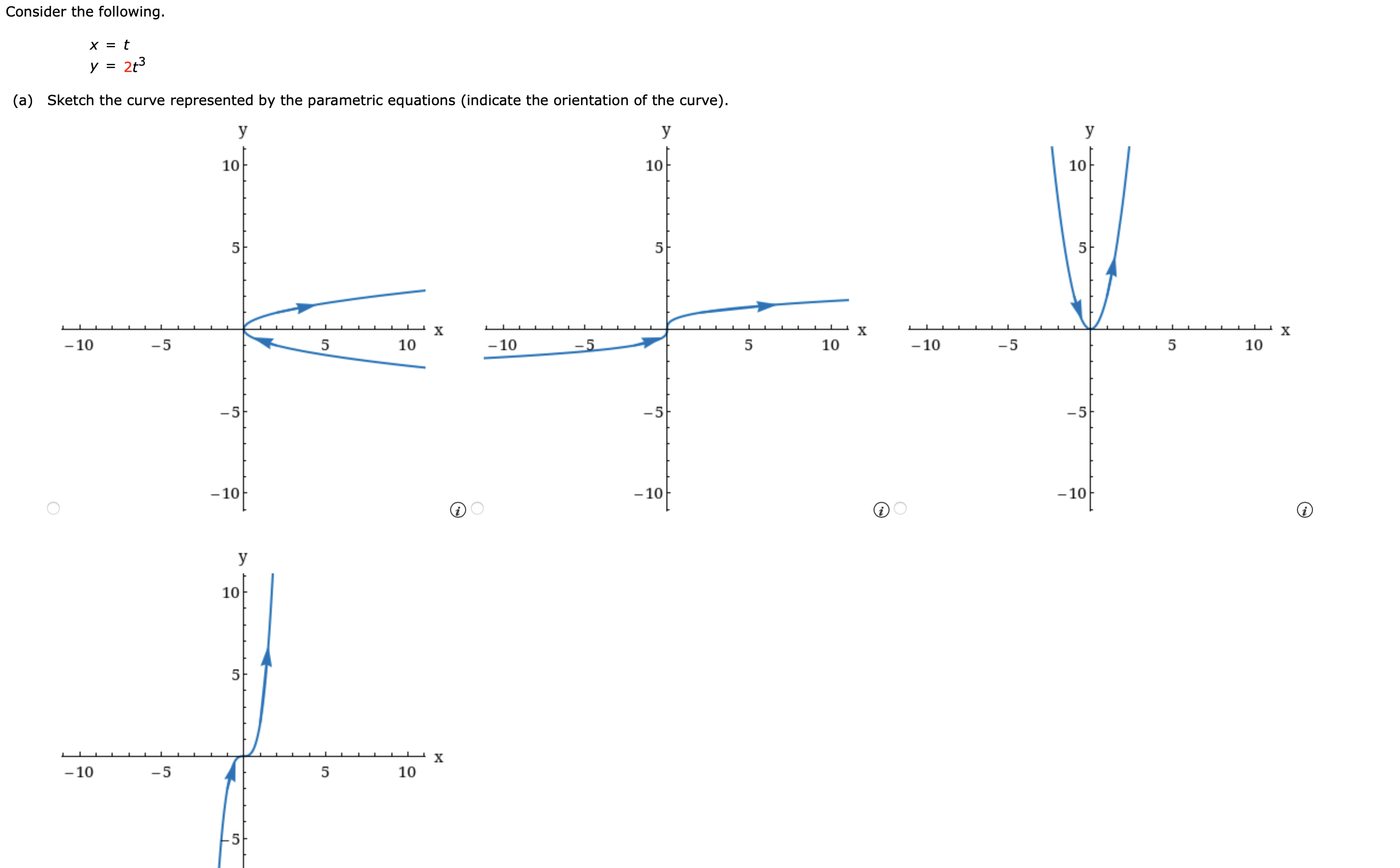 Solved Consider the following.x=ty=2t3(a) ﻿Sketch the curve | Chegg.com