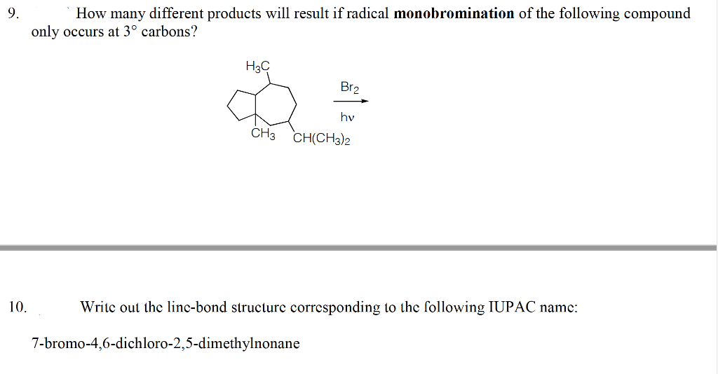Solved 9. How many different products will result if radical | Chegg.com