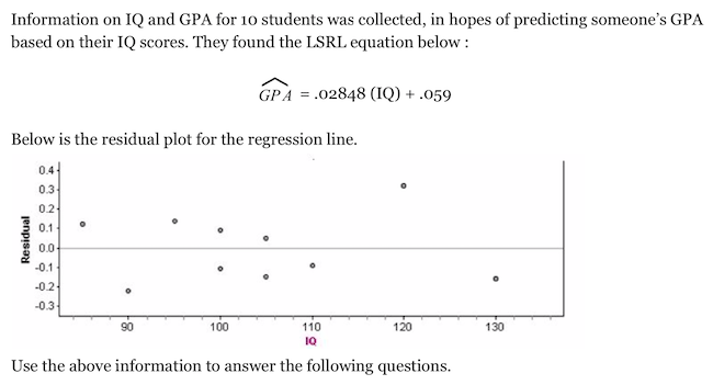 Solved Information on IQ and GPA for 10 ﻿students was | Chegg.com
